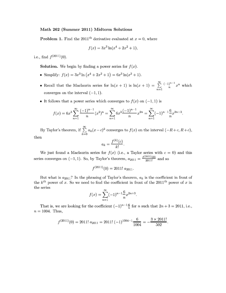 MATH 262 Study Guide - Fall 2018, Midterm - Royal Institute Of Technology