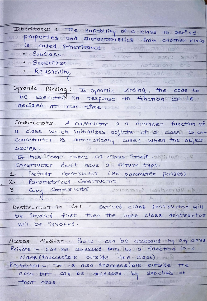 BTECH Lecture 10: OOPs Handwritten Notes - OneClass
