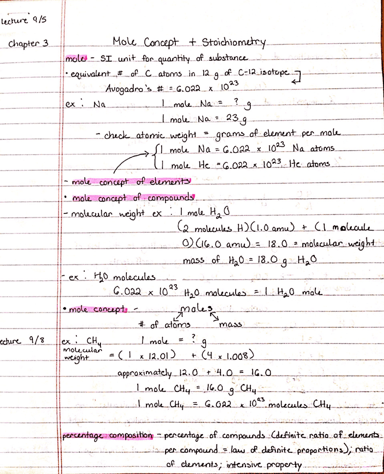 CHEM 1110 Lecture 2: Mole Concept and Stoichiometry - OneClass
