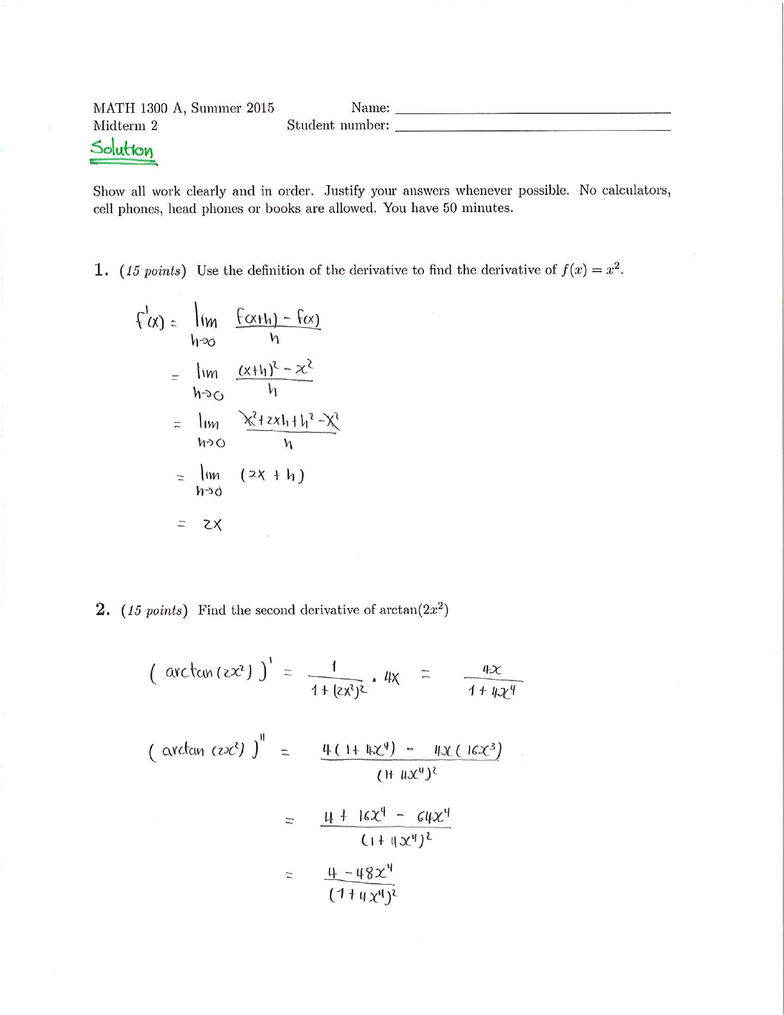 MATH 1300 Midterm: MATH 1300 exam2solution - OneClass