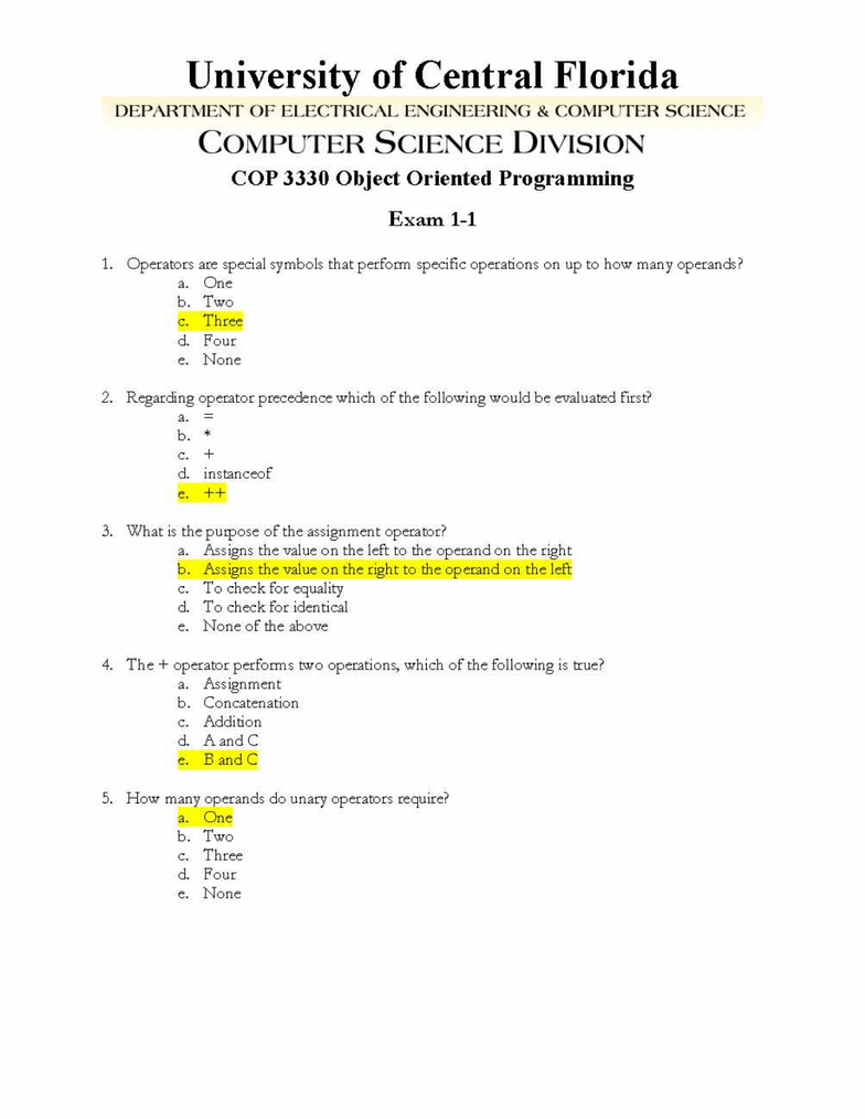 COP 3330 Study Guide - Fall 2018, Midterm - Return Type, While Loop ...