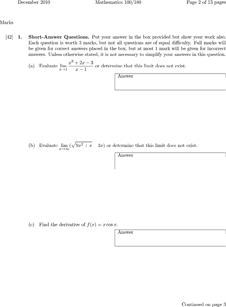 MATH 100 Midterm MATH 100 180 2010 Winter Test 1 OneClass