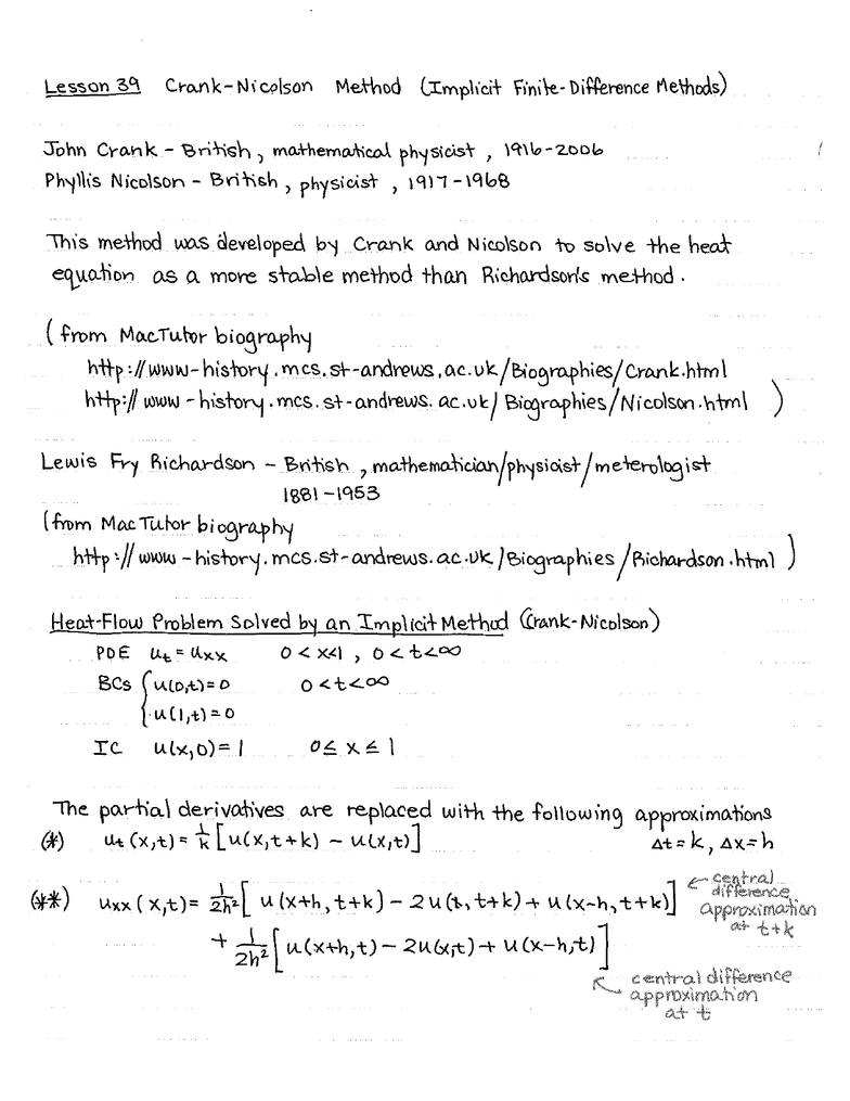 ENGM 1081 Lecture Notes - Fall 2016, Lecture 3 - Heat Equation, John ...