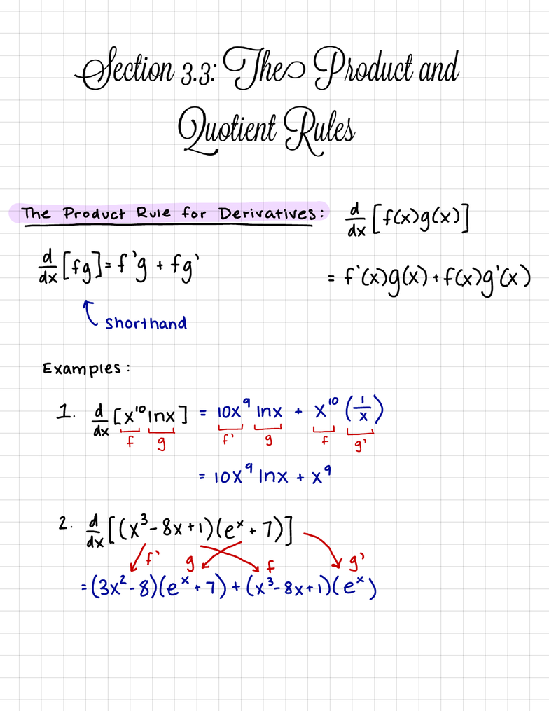 MATH 019 Lecture 9: Section 3.3 - The Product and Quotient Rules - OneClass