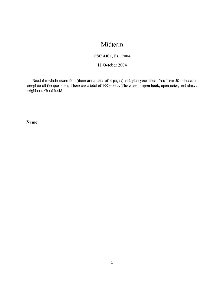 Csc 4101 Midterm Csc 4101 Midterm Oneclass 