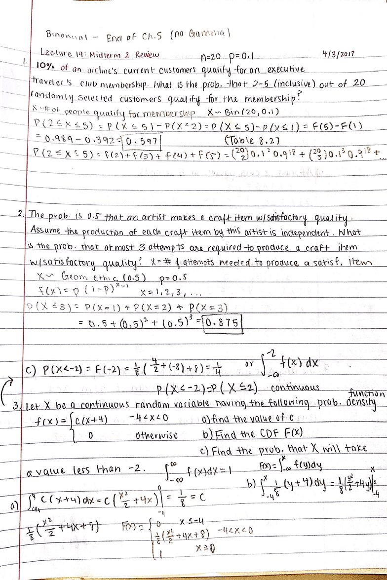 AMS 310 Midterm: Midterm 2 Review - OneClass AMS 310 Midterm: Midterm 2 Review - OneClass