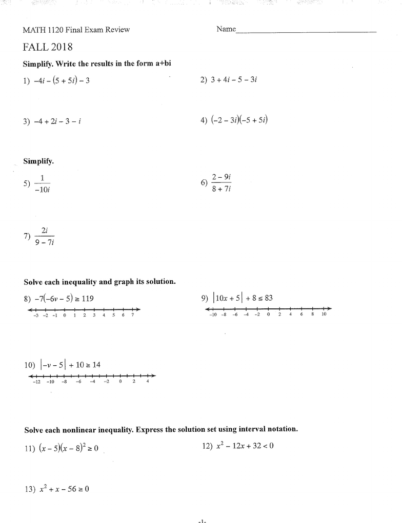 MATH 1100 Final: FINAL EXAM REVIEW - FALL 2018 - OneClass