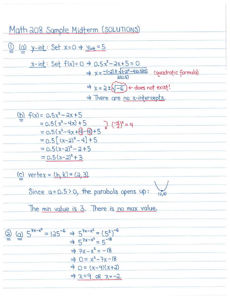 MATH 208 Lecture 5: Fall 2014 Midterm Solutions - OneClass