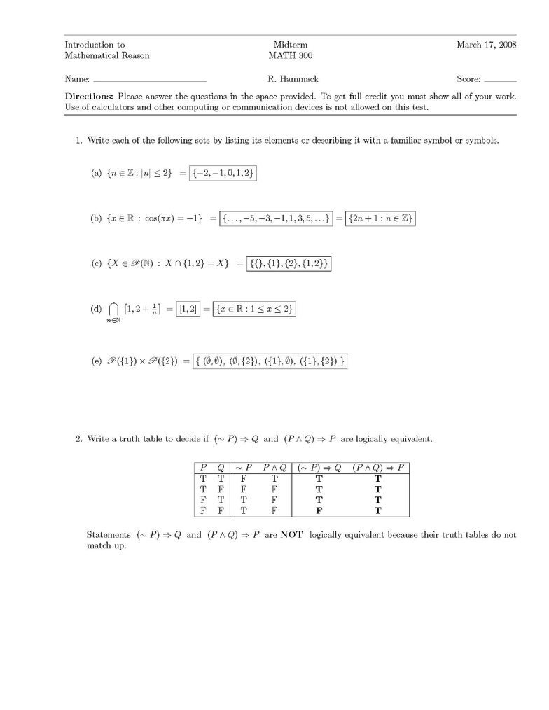 MATH 300 Midterm: Mid-Term - OneClass