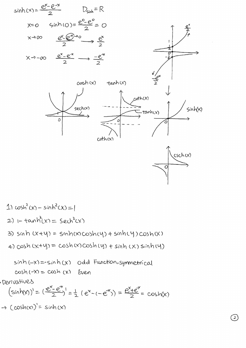 MATH100 Lecture Notes - Fall 2015, Lecture 22 - Hyperbolic Function