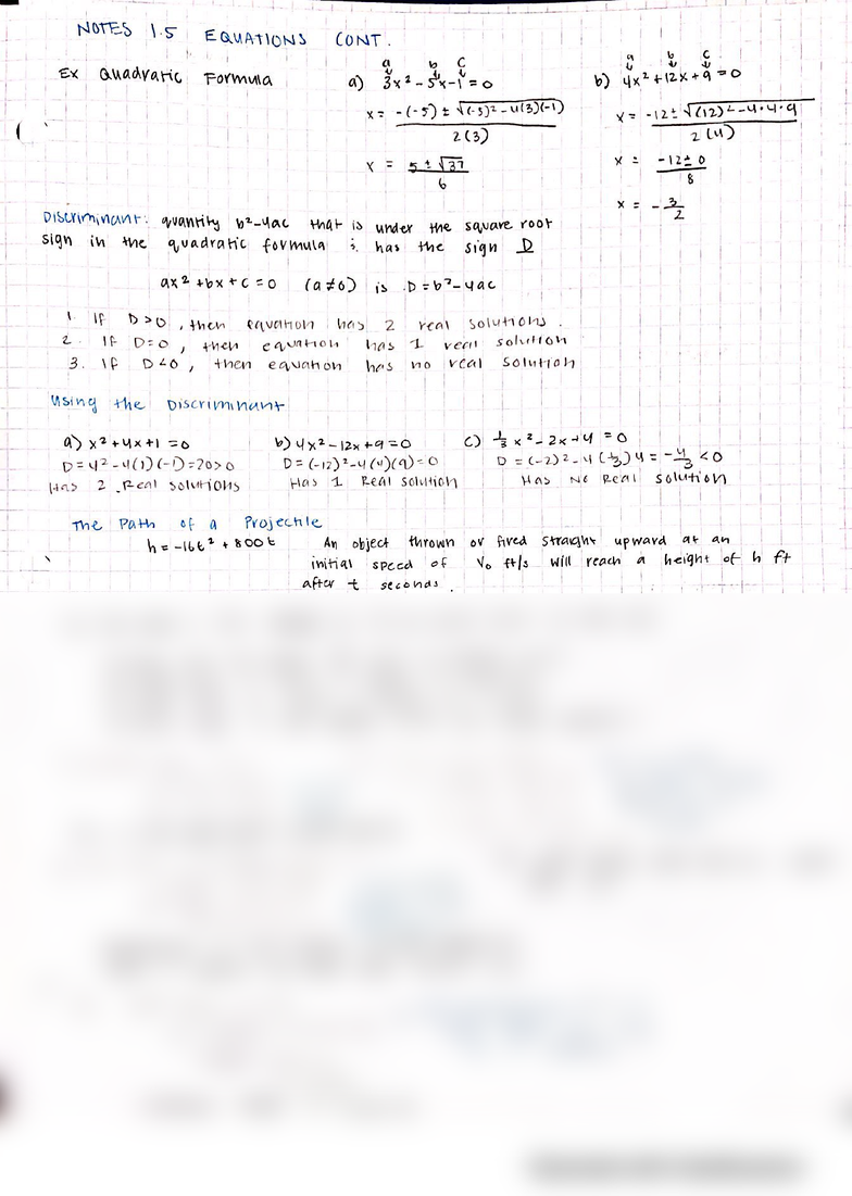 MATH 118 Chapter 1.5: MATH 118 Chapter 1.: 1.5 Quadratic Formula - OneClass