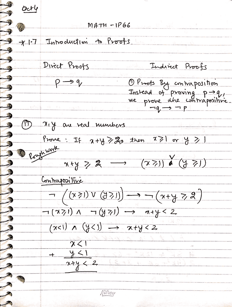 MATH 1P66 Lecture 9: Direct Proofs and Contradiction - OneClass
